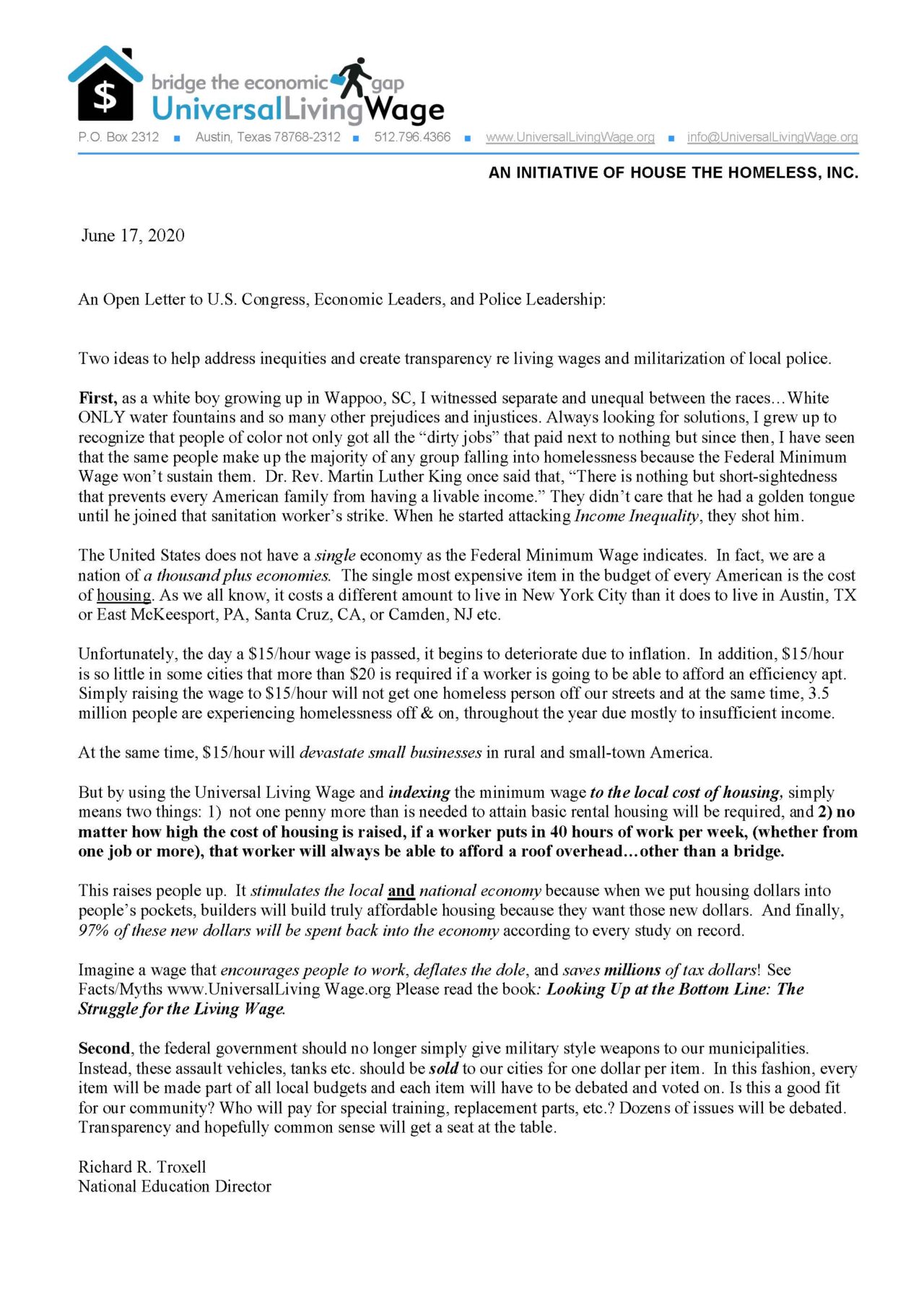 Open Letters | House the Homeless